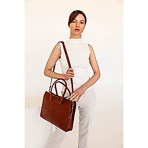 Time Resistance Leather Handbag - Top Handle Bag - Full-Grain Leather Tote Bag - Purse for Women (Cognac)