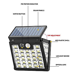 Qiopertar Solar Street Light, IP65 Waterproof Outdoor Solar Powered Street Lights Dusk to Dawning with Motion Sensor LED Floods Light for Parking Lot, Drive-Way