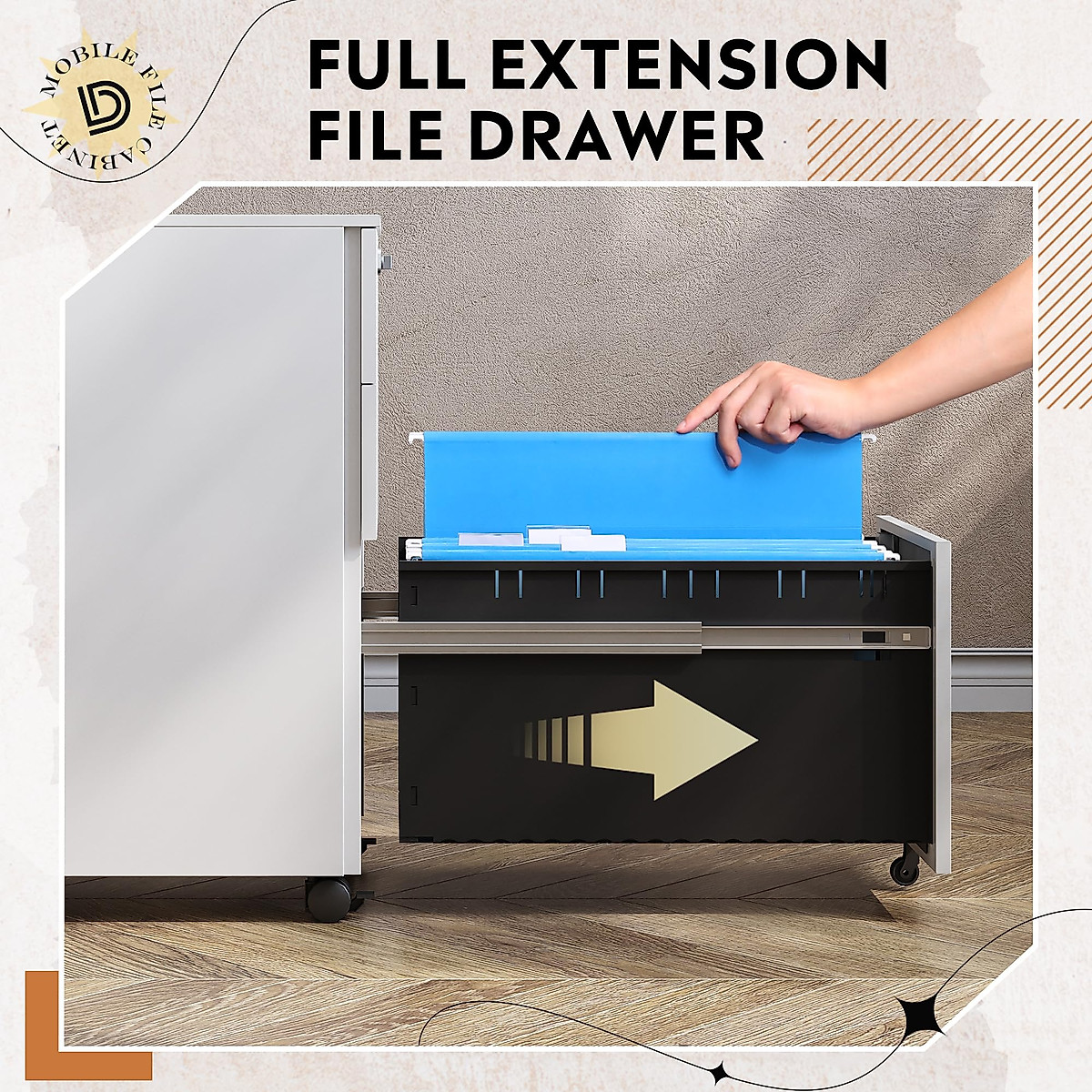 DEVAISE 3-Drawer Mobile File Cabinet with Smart Lock, Pre-Assembled Steel Pedestal Under Desk, White