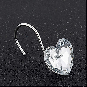 Actpe Decorative Crystal Heart Shape Shower Curtain Hooks Rust Resistant Hooks Glide Shower Ring Hangs Holder Bling for Bathroom, Pack of 12