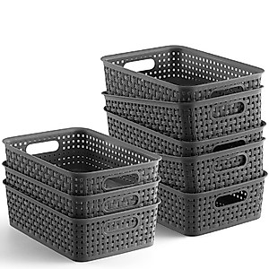 [ 8 Pack ] Plastic Storage Baskets - Small Pantry Organization and Storage Bins - Household Organizers for Laundry Room, Bathrooms, Bedrooms, Kitchens, Cabinets, Countertop, Under Sink or On Shelves