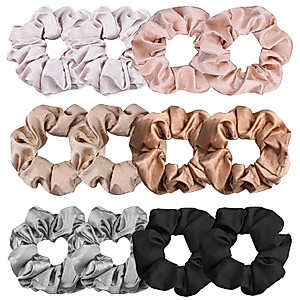 IVARYSS Neutral Scrunchies for Women, Premium Satin Softer than Silk, Solid Elastic Bands Ponytail Holder Hair Accessories, 12 Pack