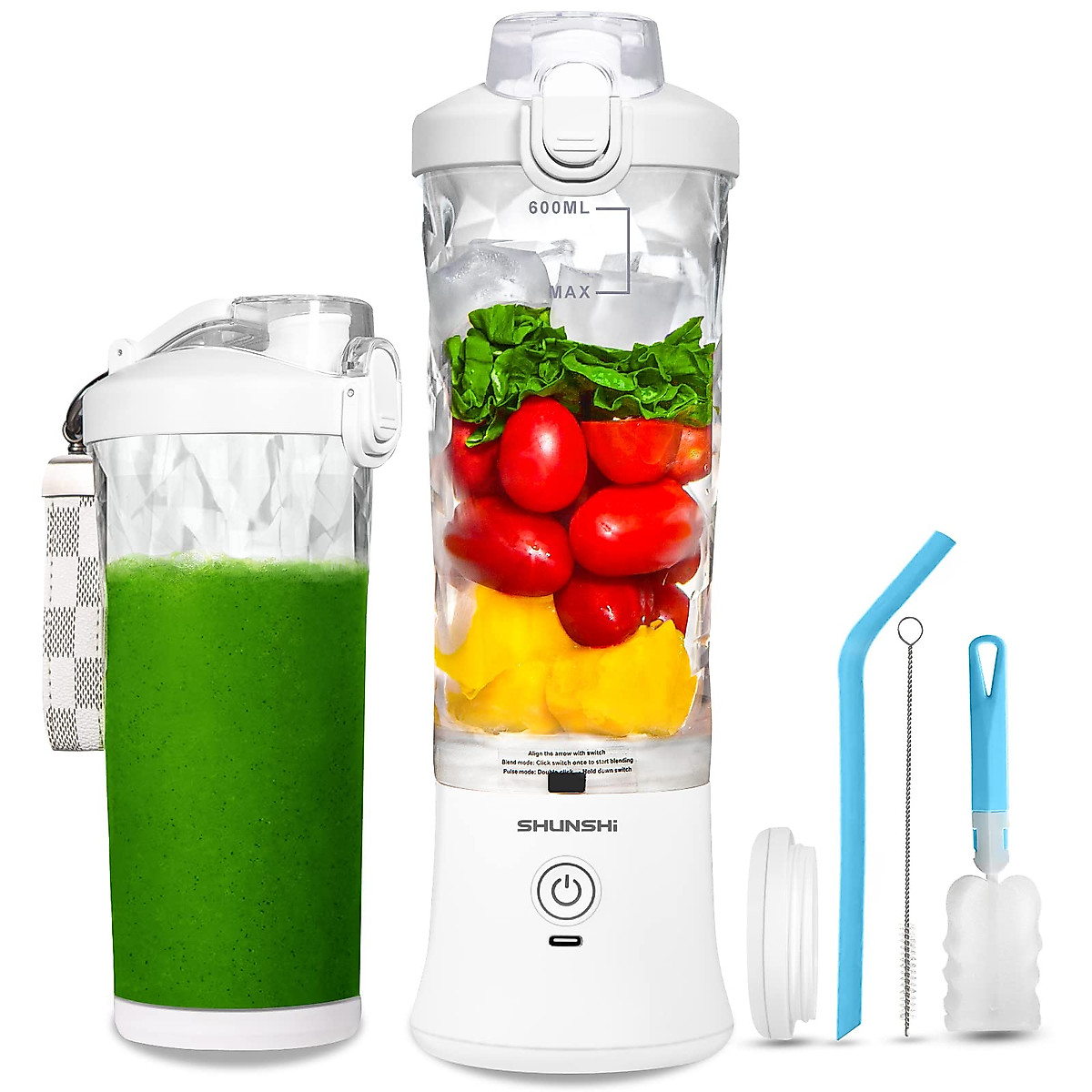 2 Portable Blender, Personal Size Blender for Shakes and Smoothies with 6 Blades Mini Blender 20 Oz for Kitchen,Home,Travel(White+Black)