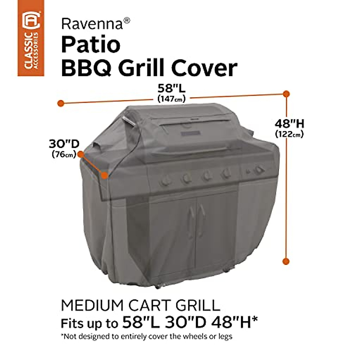 Classic Accessories Ravenna Water-Resistant 58 Inch BBQ Grill Cover and 108 Inch Rectangular/Oval Patio Table & Chair Set Cover Bundle