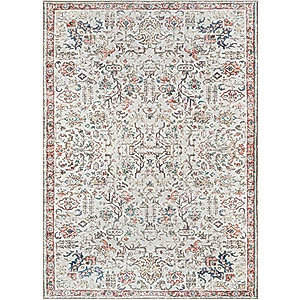 Well Woven Pomona Ivory Machine Washable Vintage Style Updated Classic Distsressed Persian Area Rug (5'3" x 7'3")