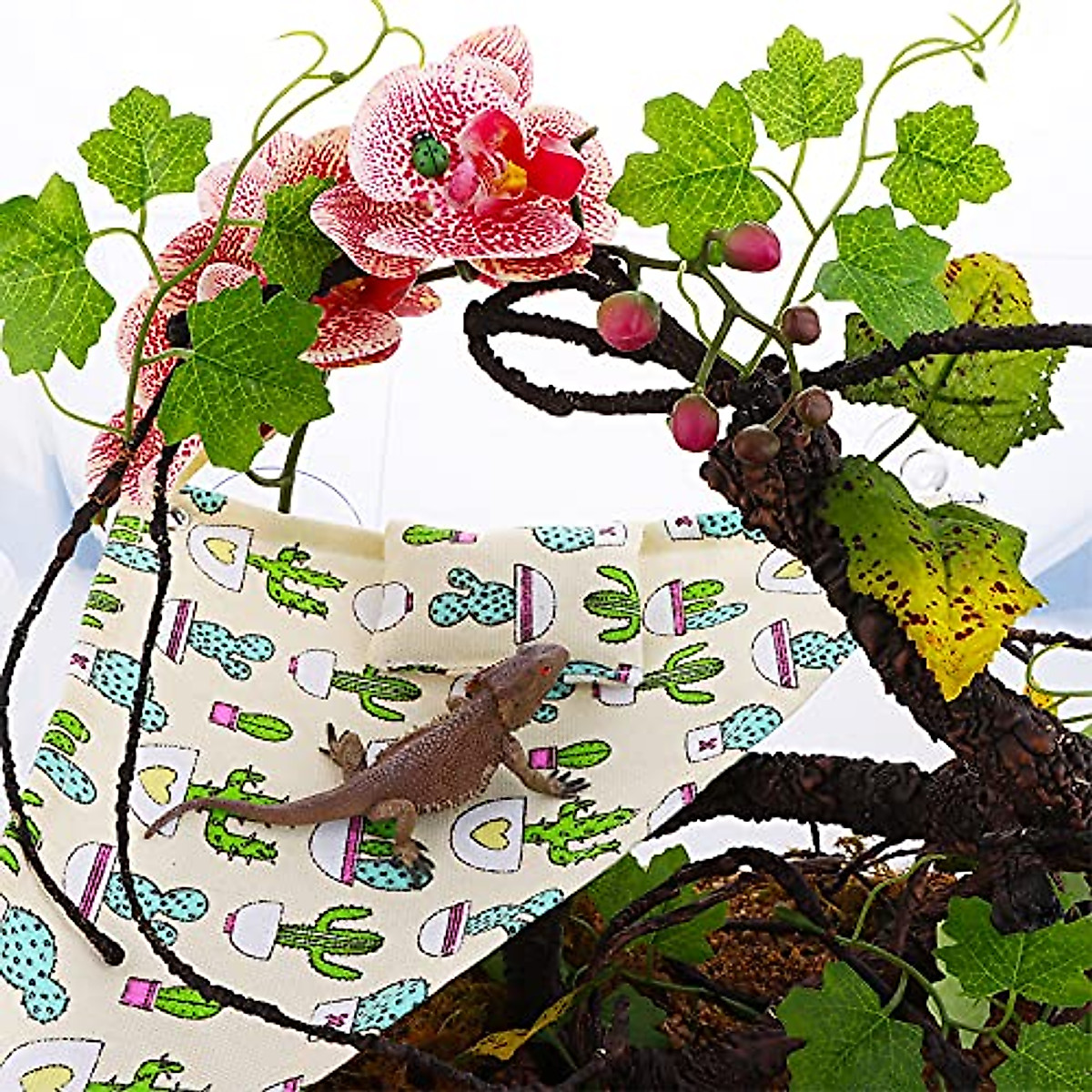 2 Pack Reptile Hammock with Small Pillow Swing Hanging Bed Lounger Ladder with Adhesive Hooks and Suction Hook for Lizard Leopard Gecko Bearded Dragon