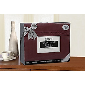 SUPERIOR Regal Greek Key Embroidered Sheets, Luxurious Silky Soft, Light Weight, Wrinkle Free Brushed Microfiber, Twin XL Size 3 Piece Sheet Set, Burgundy