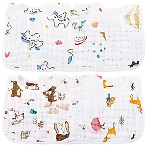 HOPMORED 6Pcs Snap Muslin Bibs,Muslin Cotton Bibs for Baby,Adjustable Snap Bibs,8 Absorbent Layers Soft Baby Bibs for Infants Newborns Babys Toddlers (Animal-pattern)