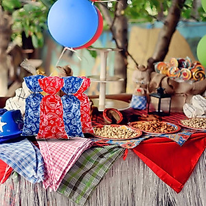 Sumind 100 Pieces Plastic Candy Bags Red Blue Western Party Treat Bags, Bandana Cellophane Goodie Favor Bags with 100 Silver Twist Ties for Kids Western Cowboy Birthday Party Supplies