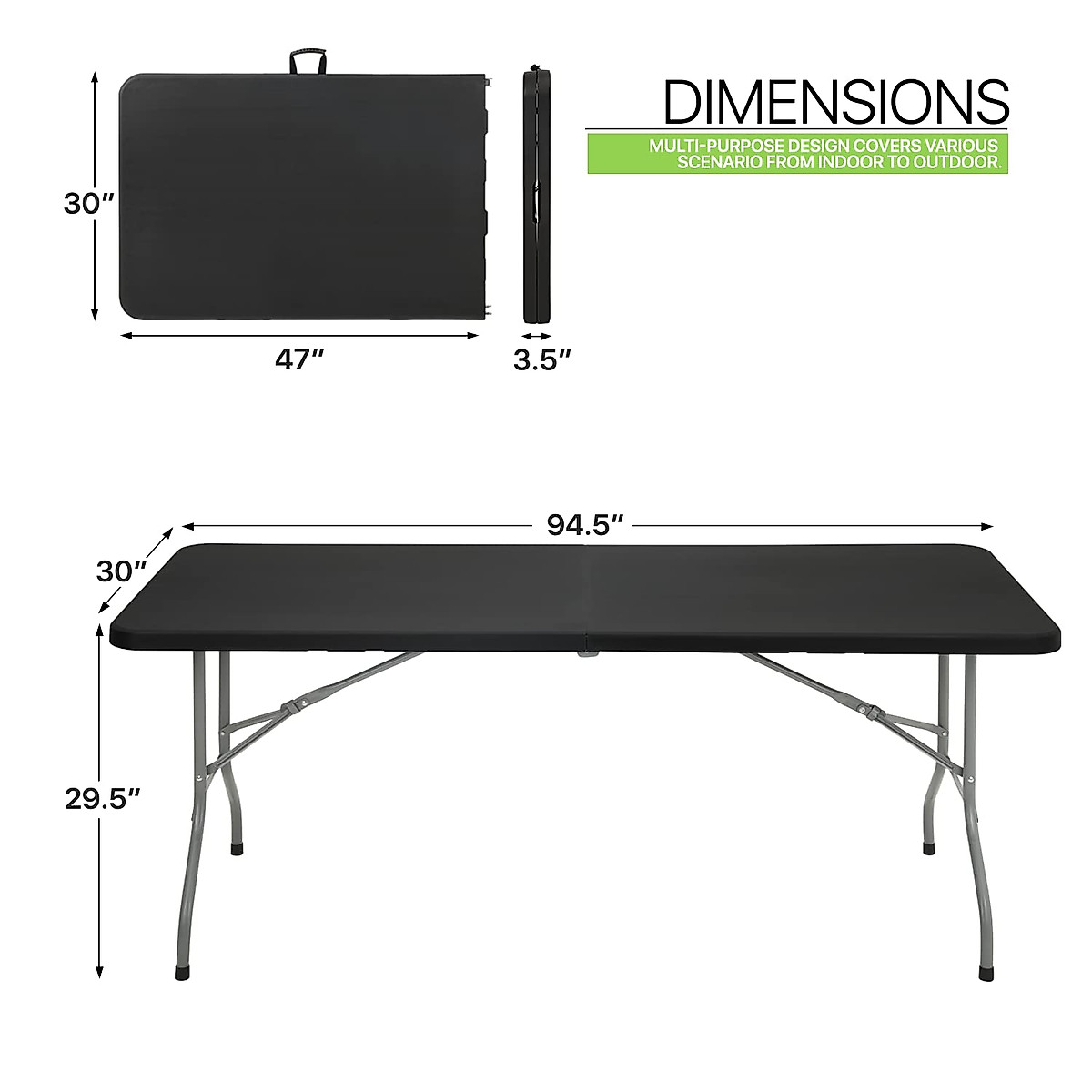 Magshion Folding Tables 8ft Plastic Craft Table Folding Table with Handle for Indoor Outdoor Dining Camping Picnic Party Black