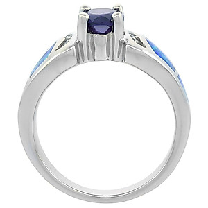 Sterling Silver Blue Synthetic Opal Oval Ring for Women Amethyst CZ 3/8 inch size 7