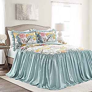 Lush Decor Sydney Floral Leaf 3 Piece Bedspread Set, Queen, Blue & Yellow