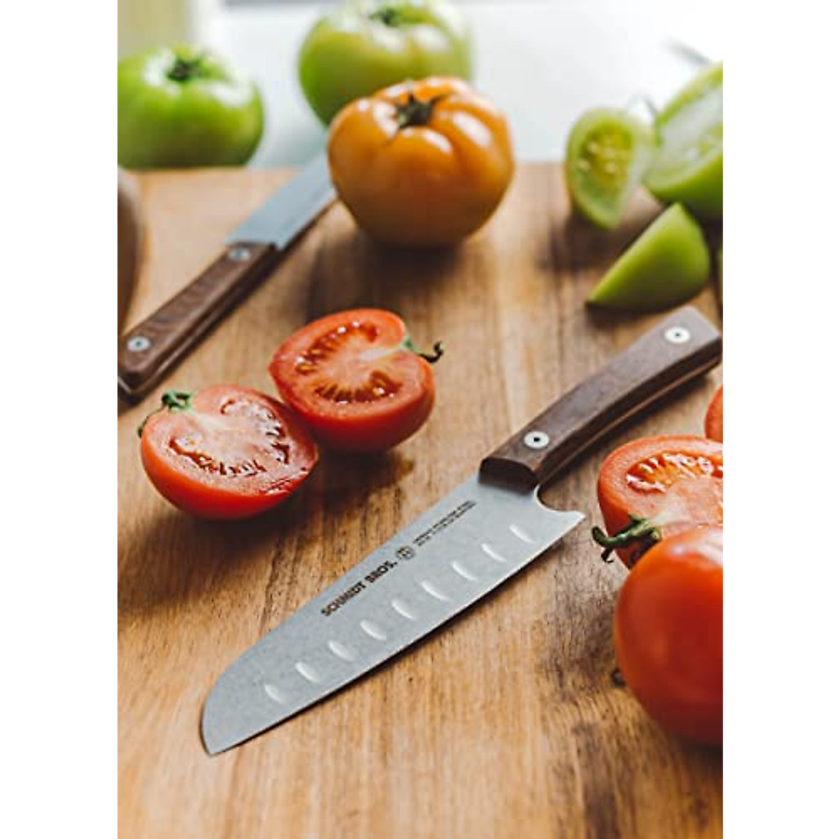 Schmidt Brothers - Cutlery Stone Series 7-Piece Kitchen Knife Set, High-Carbon German Stainless Steel Cutlery, Stone-washed Wood Handles and Clear Acrylic Magnetic Knife Block