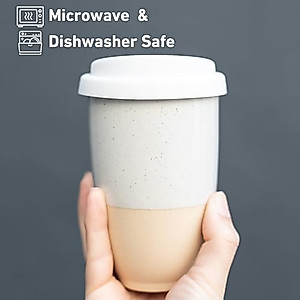 NOVA CERAMICS Travel Mugs - Reusable Coffee Cup – Cute Coffee Mugs Travel Coffee Tumbler – Microwave & Dishwasher Safe To Go Coffee Mug- Gifts For Women Men Him Her – 12oz - Dune