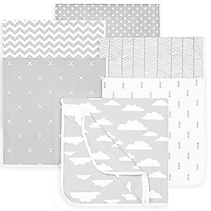Baby Blankets – Soft Pure Cotton Blankets – 6 Pack of Breathable Swaddle Blankets – Unisex Baby Swaddle Blanket for Boys and Girls in Grey White Designs – Multi Use Blankey – 30 x 30 inches