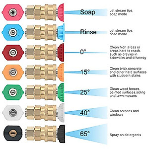 STYDDI Pressure Washer Spray Nozzle Tip Set with 5 Multiple Degrees Nozzle and 2 Second Story Nozzle, 7 Pack, 1/4" Quick Connect, 2.5 GPM, Rated Up to 4500 PSI
