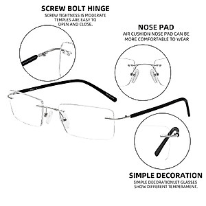 FONHCOO Blue Light Blocking Reading Glasses Anti Blue Ray Unisex Lightweight Rimless Frameless Rectangle Computer Gaming Glasses Anti-Glare, Anti-Fatigue,Anti Eyestrain (Black, 1.75)