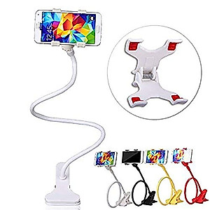 ANGELANGELA Universal 360 degree Rotation Long Arm Lazy Flexible Holder Cradle Stand For Smartphones, Double Clip-White