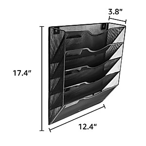 Klickpick Office 5 Sections Hanging Files Wall Mounted Metal Mesh Document File Organizer Magazine Holder Rack Organizer Section Racks Multipurpose Use to Display Files, Magazine, Newspapers- Black