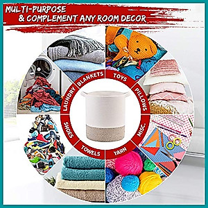 MINTWOOD Design Large 18 x 16 Inches Decorative Woven Cotton Rope Basket, Tall Laundry Basket Hamper, Blanket Basket for Living Room, Storage Baskets with Handles for Toys, Throws, Pillows and Towels