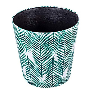 Scakbyer Paper Wastebasket Without Lid PU Leather Round Decorative Trash Bin Garbage Can Dustbin for Hotel Dormitory Kitchen Bedroom Bathroom Office Green Leaves