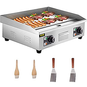 VEVOR Commercial Electric Griddle, 26" Teppanyaki Grill, 3200W Electric Flat Top Grill, Stainless Steel Electric Countertop Griddle w/Drip Hole, 50-300℃ Electric Griddle for Pancake, Chicken（No Plug)