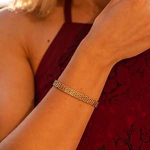 LIFETIME JEWELRY 8.5mm Designer Mesh Ladies Bracelet 24k Gold Plated for Women (Gold, 7 inches)