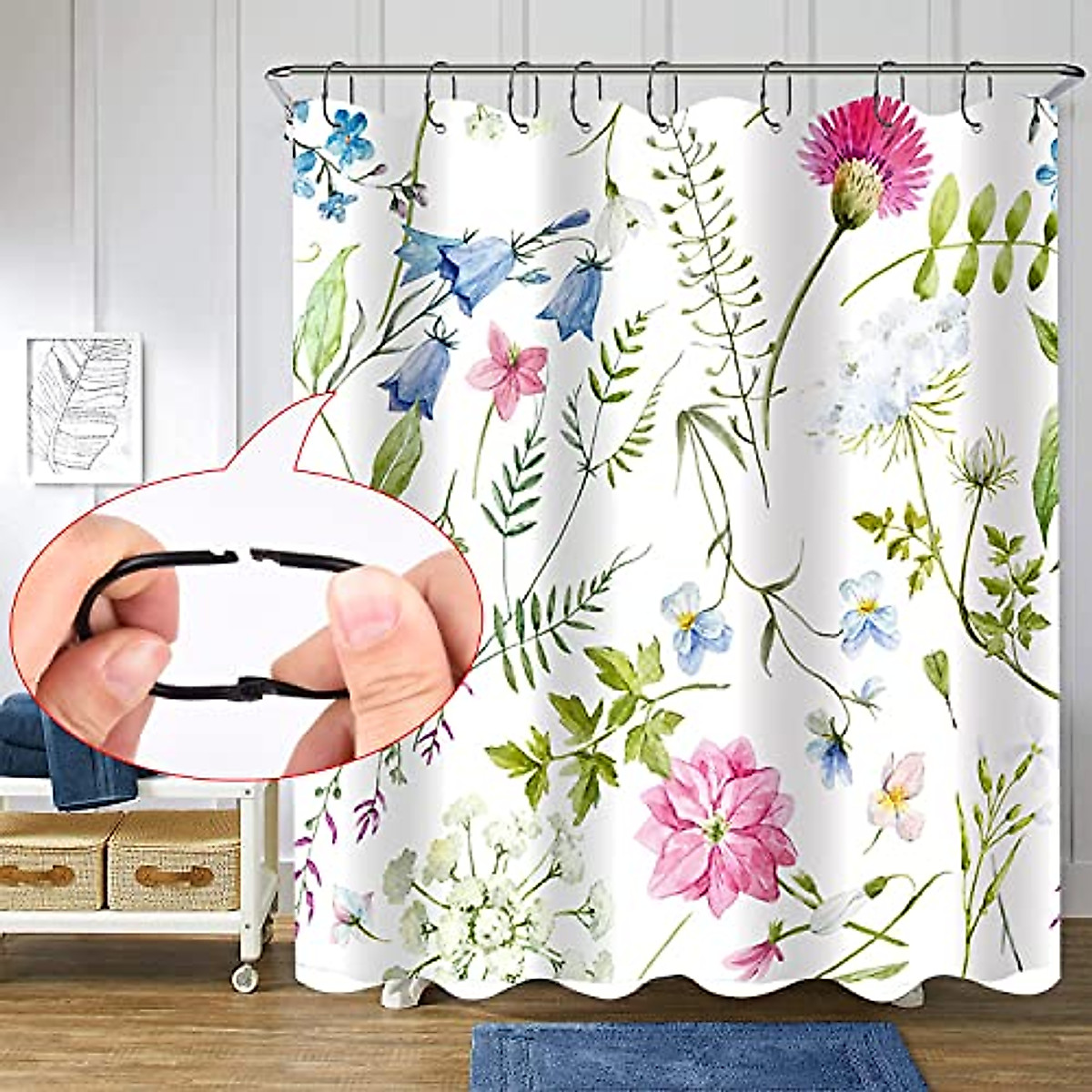 Shower Curtain Rings,24 Pcs Rustproof Metal Shower Hooks for Shower Curtain,Glide Smoothly Oval Shower Rings for Curtain,Shower Curtain Rings for Bathroom Shower Rod,Snap Joint Design (Black)