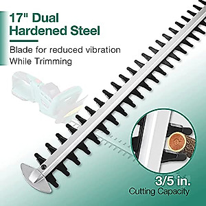 POSENPRO 20V Cordless Electric Hedge Trimmer,2.0Ah Batteries,17" Cutting Length,3/5" Cutting Capacity,1100 RPM,Easy Cut Lightweight Garden Handheld Cutter,Includes Battery,Charger Safety Blade Guard