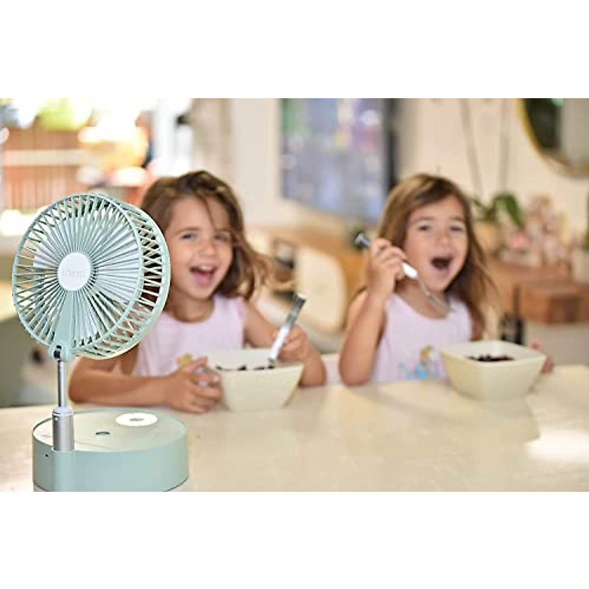 Portable Fan & Essential Oil Diffuser – Foldable Standing or Desk Fan with Night Light, Air Diffuser, Humidifier – 24 Hr. Run Time (Green)