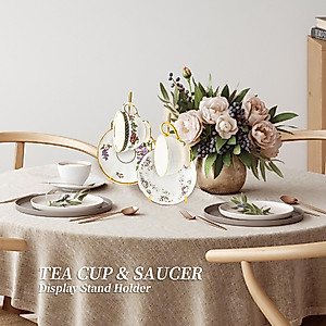 KEJJNYER 10 Pcs Tea Cup and Sau-cers Display Stand, China Metal Cup Holder Display Gold Coffee Organizer for Plate Teapot, 6.22 x 2.44 Inches