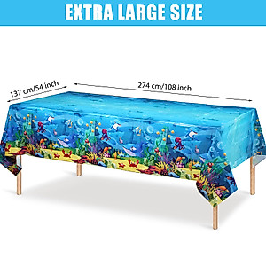 Tiamon 3 Pack Sea Party Tablecloth Ocean Animals Table Cover Underwater Creatures Ocean Sea Life Tablecloth for Kids Ocean Birthday Party Decoration, 54 x 108 Inch