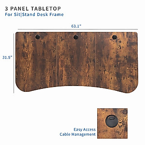 VIVO 63 x 32 inch Universal Table Top for Standard and Sit to Stand Height Adjustable Home and Office Desk Frames, 3 Section Desktop, Vintage Brown, DESK-TOP1N