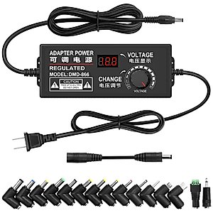 Arkare Universal Power Supply 120W AC Adapter Adjustable Power Adapter 4.5V 5V 9V 12V 10A 8A 6A 5A 3A 1A AC/DC AC 100-240V to DC 4~12V Multi Voltage Switching with 15 Tips & Polarity Converter