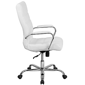 EMMA + OLIVER High Back White LeatherSoft Executive Swivel Office Chair with Chrome Frame/Arms