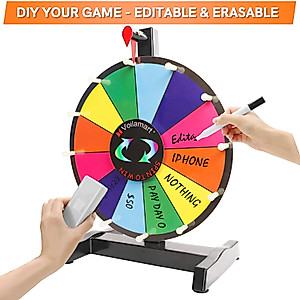 Voilamart 12" Tabletop Spinning Prize Wheel 12 Slots with Durable Plastic Base, Dry Erase, 2 Pointer, for Fortune Spin Game in Party Pub Trade Show Carnival