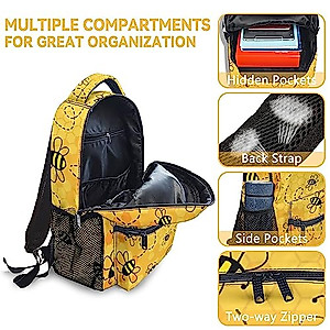 CUSPCOD Bee Backpack for Girls Boys, 16 Inch Yellow Backpacks for School, Cute, Adjustable Straps, Durable, Lightweight, Large Capacity Bookbag for Kids