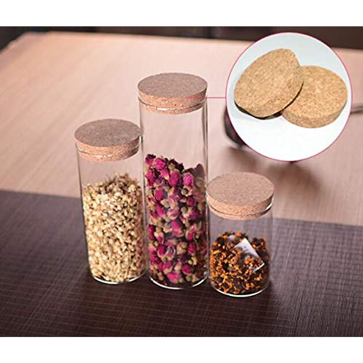 2Pcs 300ml/10oz Empty Clear Glass Bottles with Cork Stopper - Refillable Dry Food Goods Storage Container Vial Jars For Flower Tea Dry Fruit Nuts Candy Seasoning and Other Small Items