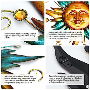 14 Inch Metal Sun Wall Art Decor Hanging Wall Decor,Sunface Wall Sculpture Glass Hanging Ornament,Home Decor Artistic Sun Face Metal Wall Sculpture for Home/Garden/Yard/Farmhouse