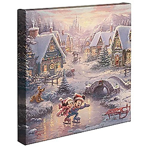 Thomas Kinkade Studios Mickey and Minnie Sweetheart Holiday 14 x 14 Gallery Wrapped Canvas