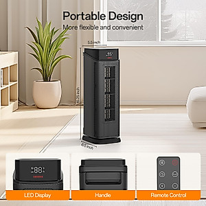 BREEZOME Space Heater Indoor, 1500W PTC Electric Heaters for Home with Thermostat & 90° Oscillating, 24H Timer, Quiet Ceramic Tower Heater, Portable Safety Room Heater with Remote for Bedroom Office