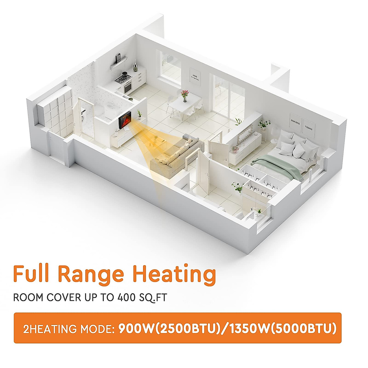 S AFSTAR 25 Inches Electric Fireplace Insert, 900/1350W Recessed Electric Fireplace w/ 3 Flame Colors & 4 Brightness, Adjustable Temperature, Electric Fireplace Heater for Wall Mounted & TV Cabinet