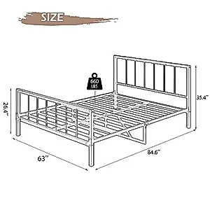RIDFY Queen Size Metal Bed Frame with Headboard and Footboard,84" Sturdy Platform Bed Frame with Storage Space,Black Bed Frame Bearing 660lbs,No Box Spring Needed,Easy to Assemble, No Noise