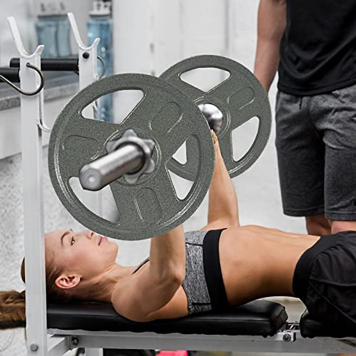 Multiple Olympic 25LB Weight Plate, Bumper Plates Barbell Weights with 2 Inch Grip for Strength Training Weightlifting Weight Loss Home Gym Equipment (3-hole 25lb plate GN)