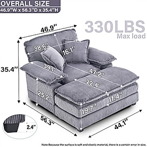 GOHFOY 56.3'' Chaise Lounge Chair Indoor, Oversized Chair with Ottoman, Comfy Upholstered Wide Sleeper Chaise Lounge Chair, Oversized Reading Chair, Chaise Lounge for Living Room, Bedroom