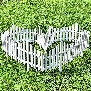Sungmor Plastic White Edging Garden Picket Fence - Grass Lawn Flowerbed Plant Borders - Decorative Landscape Path Panels - 13in Tall, Pack of 4 (Overall Length 8 ft) - Lightweight & Easy Installation
