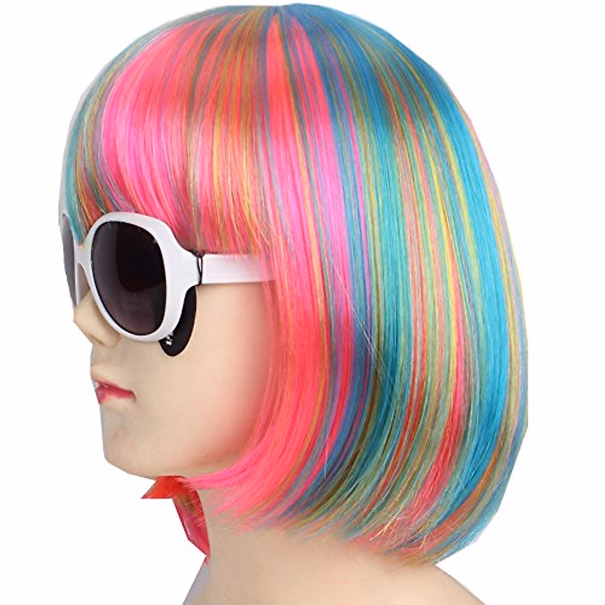 KOLIGHT Fashion Colorful Short Straight Halloween Wigs Women Girls Replacement Cosplay Costume Hair Wigs with Cap+Comb (Blue)