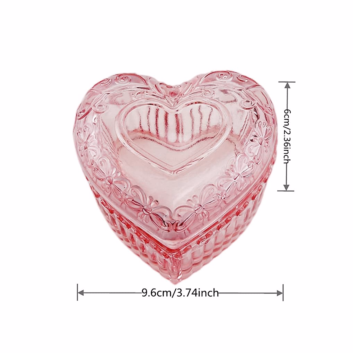Aebor Glass Heart Shape Jewelry Box, Candy Box with Lid, Women's Small Covered Trinket Storage Organizer Box, Glass Treasure Chest Trinket Keepsake Gift Box for Women And Girls