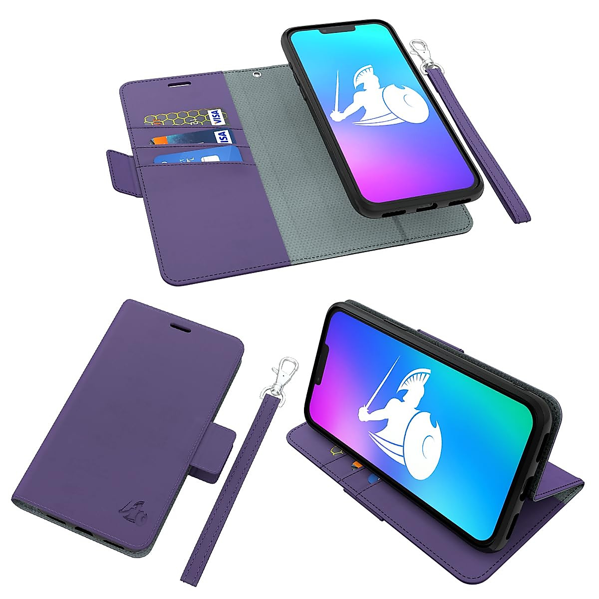 DefenderShield EMF Protection & 5G Anti Radiation iPhone 14 Plus Case - RFID Blocking EMF Shield Detachable Wallet Case and Magnetic Closure (Purple)