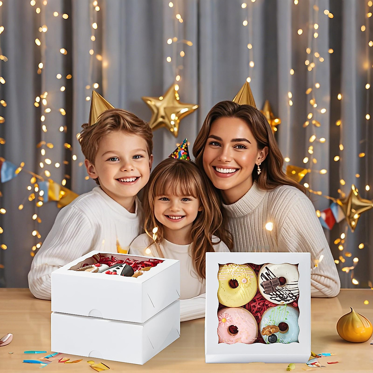 JCXGRVC 55pcs 6"x6"x2½ Bakery Boxes with Window Cookie Boxes Small Cake Boxes Macaron Boxes Pie Boxes Truffle Chocolate Boxes